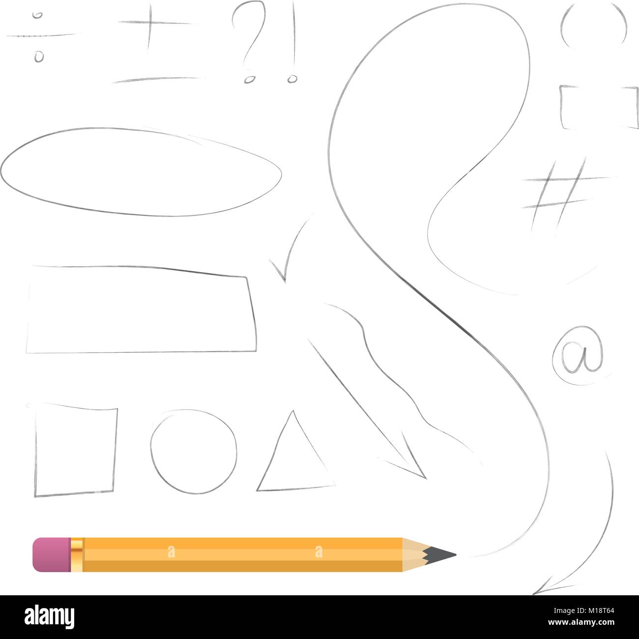 Realistic pencil vector hand drawn geometric shapes, math symbols ...