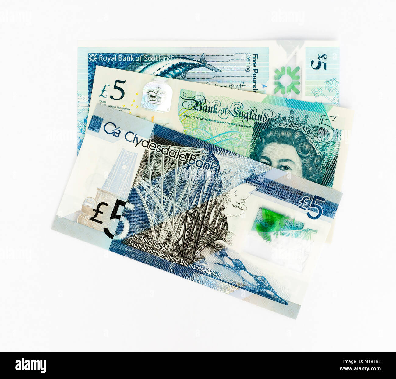 UK Polymer 5 Five pound Bank Notes Stock Photo - Alamy