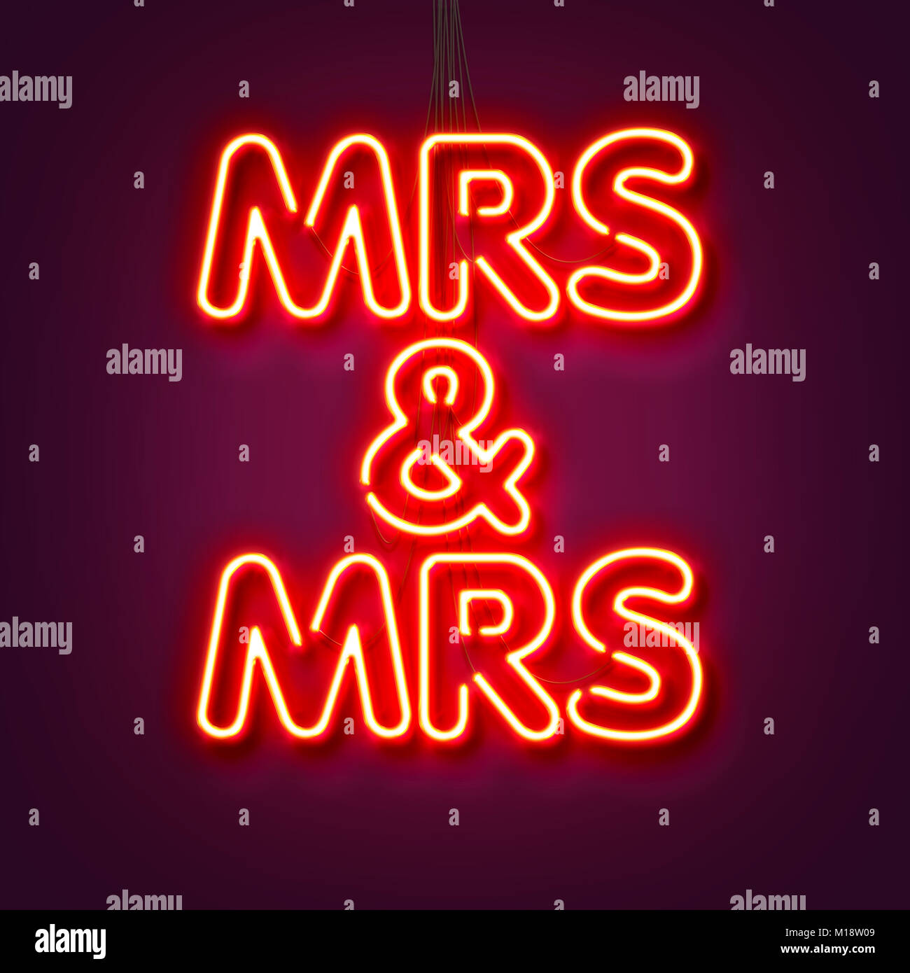 Mrs and Mrs - Neon sign a purple background. Valentines background. 3D ...