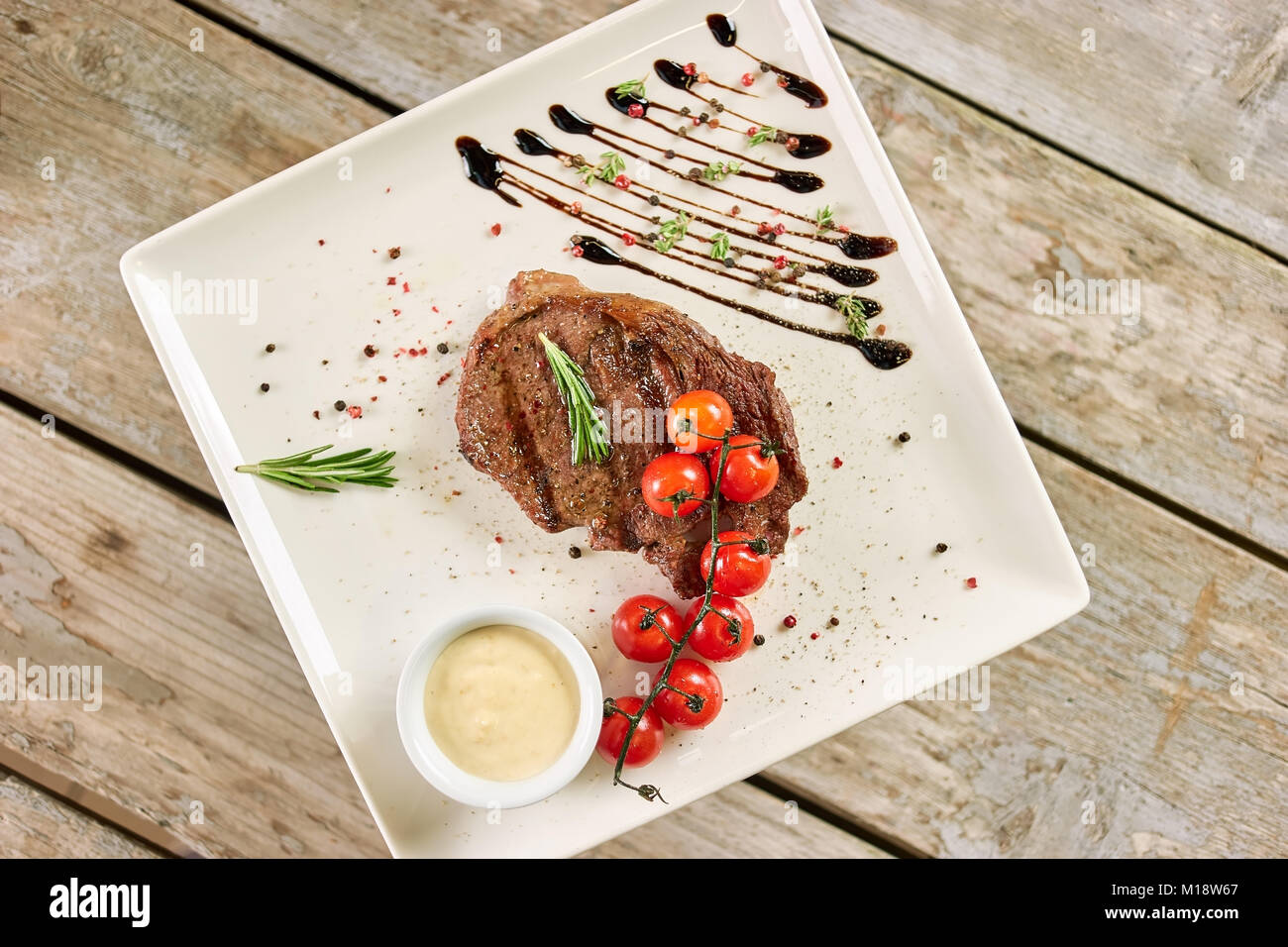 Served dish in restaurant, top view Stock Photo - Alamy