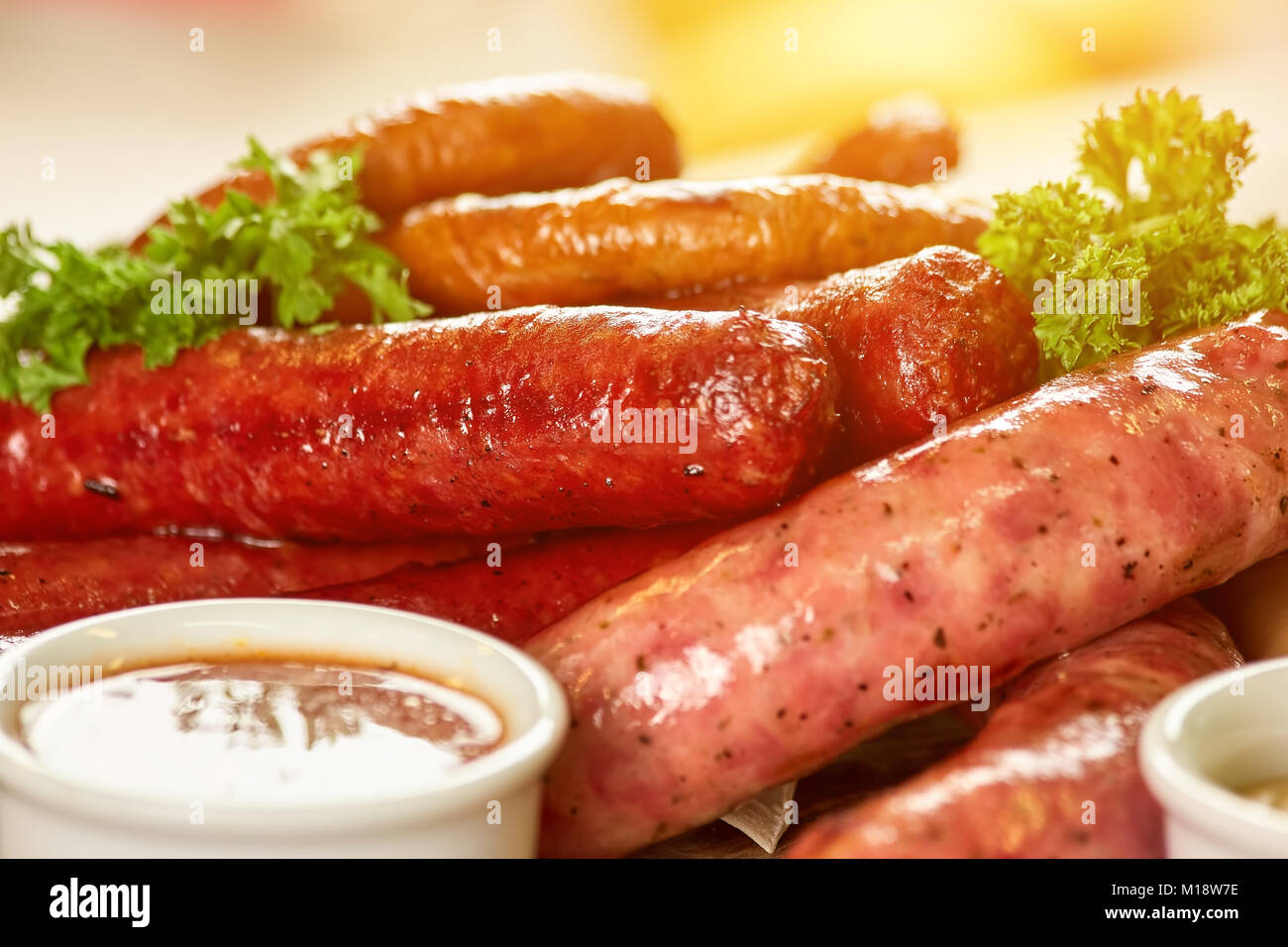 Different types of sausages closeup Stock Photo - Alamy
