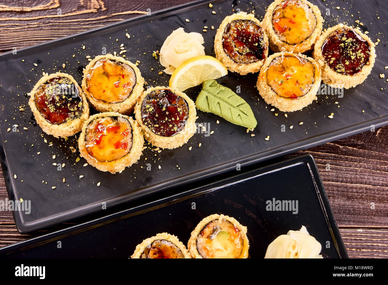 Sushi rolls with eel and avocado, close up Stock Photo - Alamy