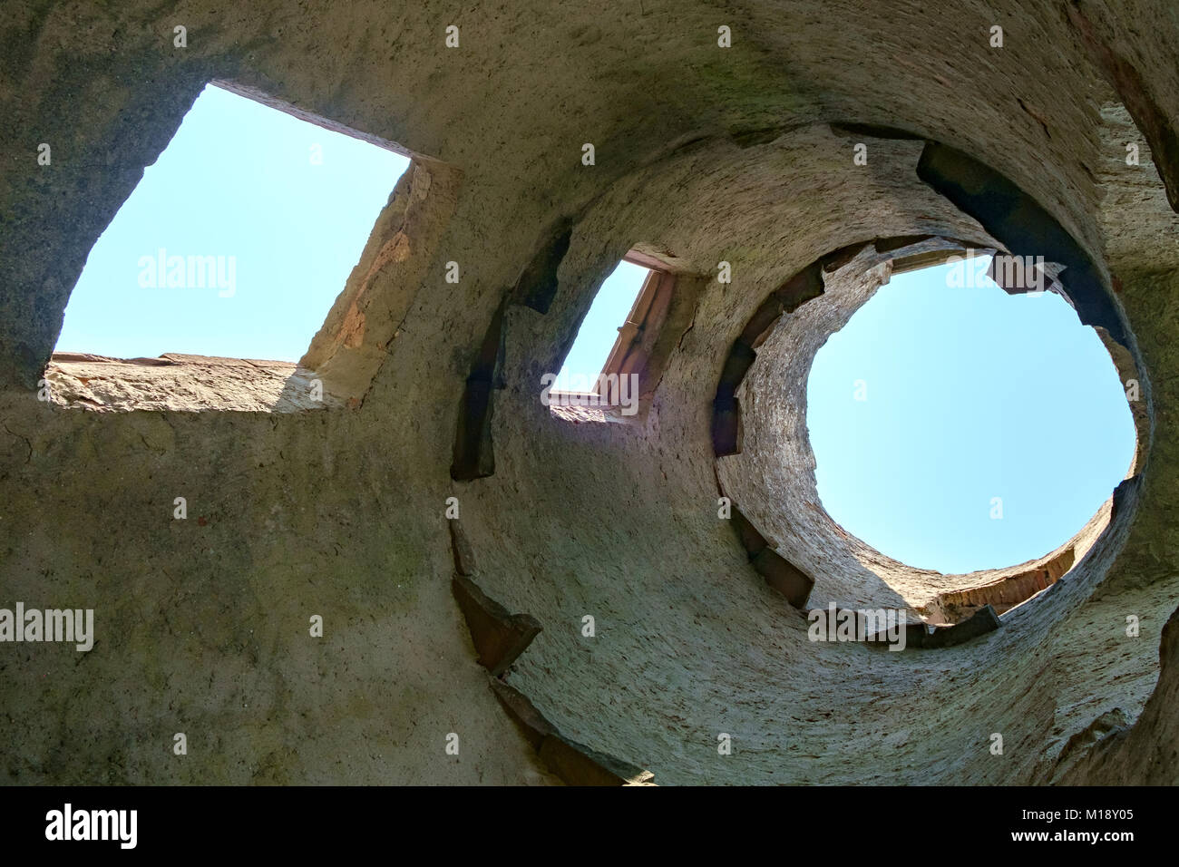 Inside the hollowed-out shell of a tower at the Madenburg castle ruin ...