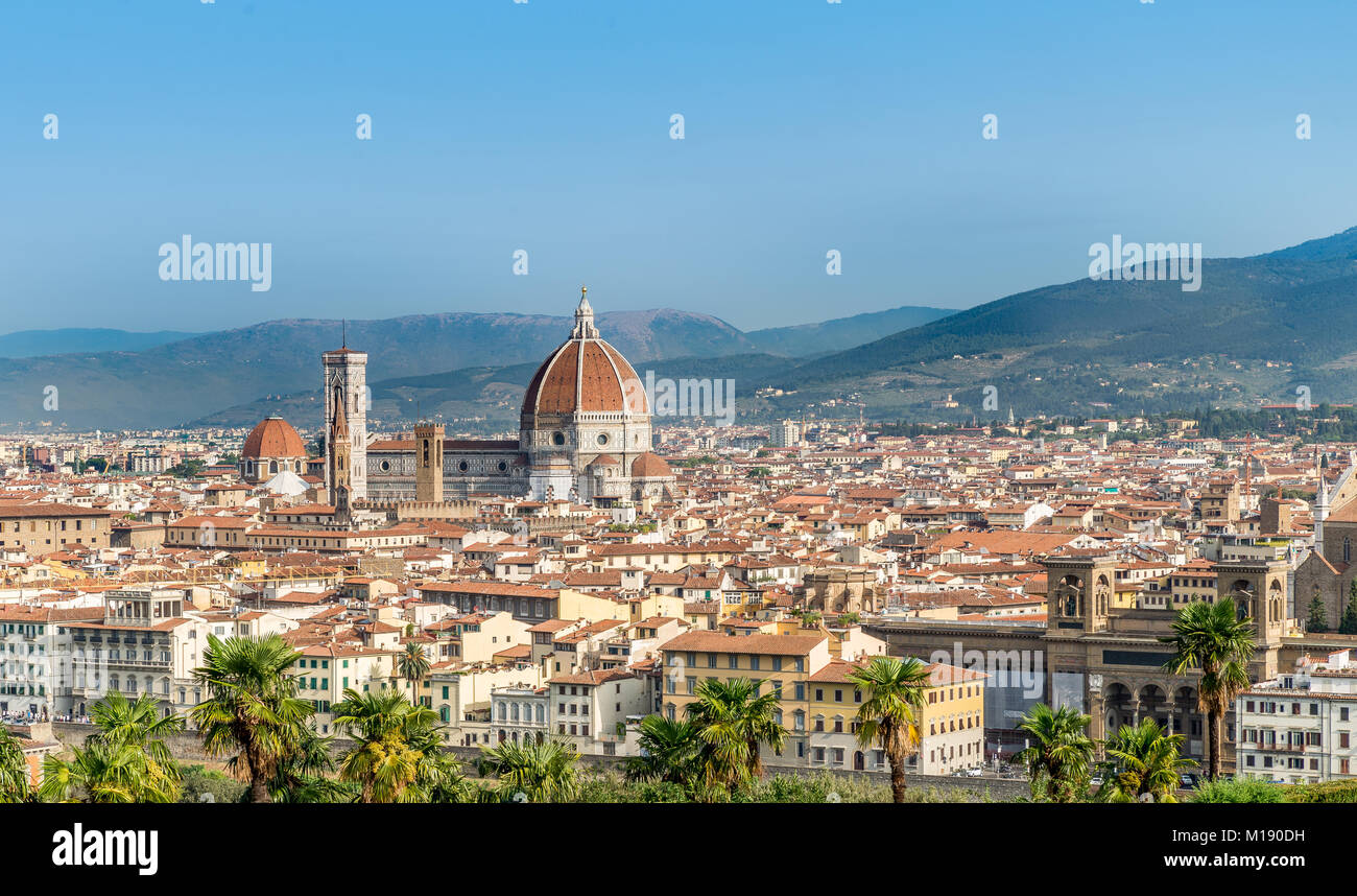 Florence and its famous Duomo as viewed from the Michelangelo Piazza ...