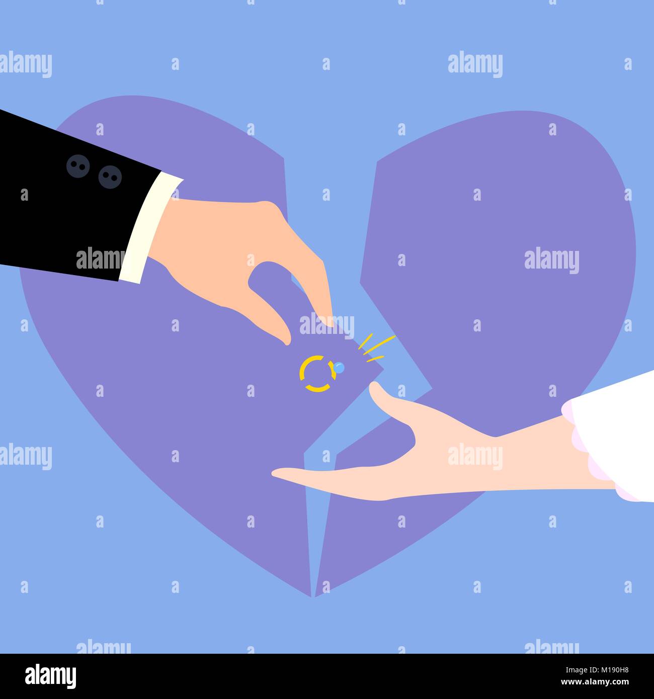 Divorcement of married couple. Broken diamond ring, broken to pieces ...