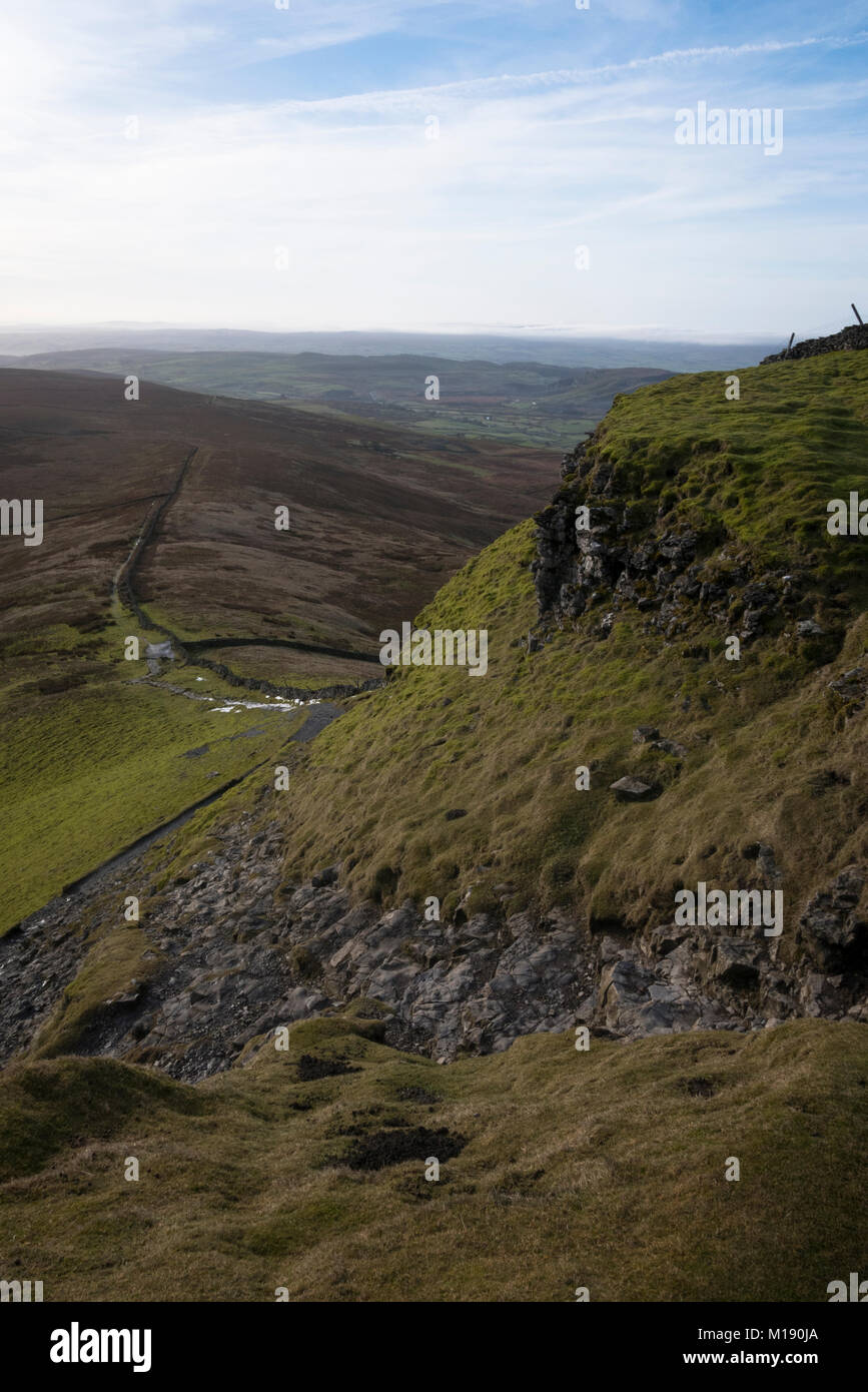Steep path of the Pennie Way leading up the side of Pen-y-Ghent, one of ...