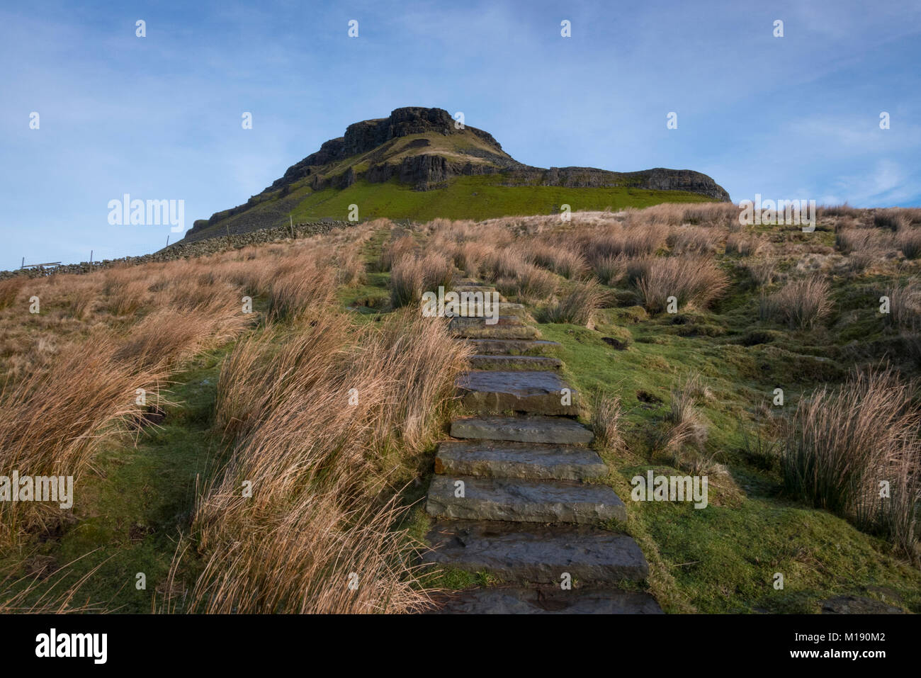 Icy steps on the path leading up towards the summit of Pen-y-Ghent in ...