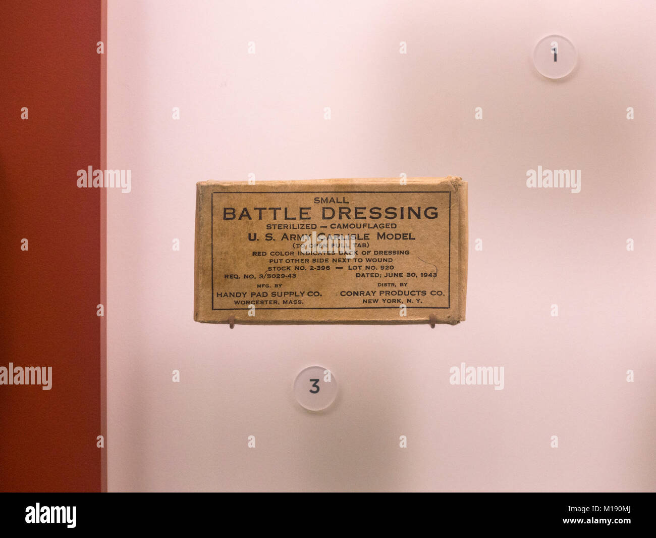 A US Army small battle dressing from World War II on display in the ...