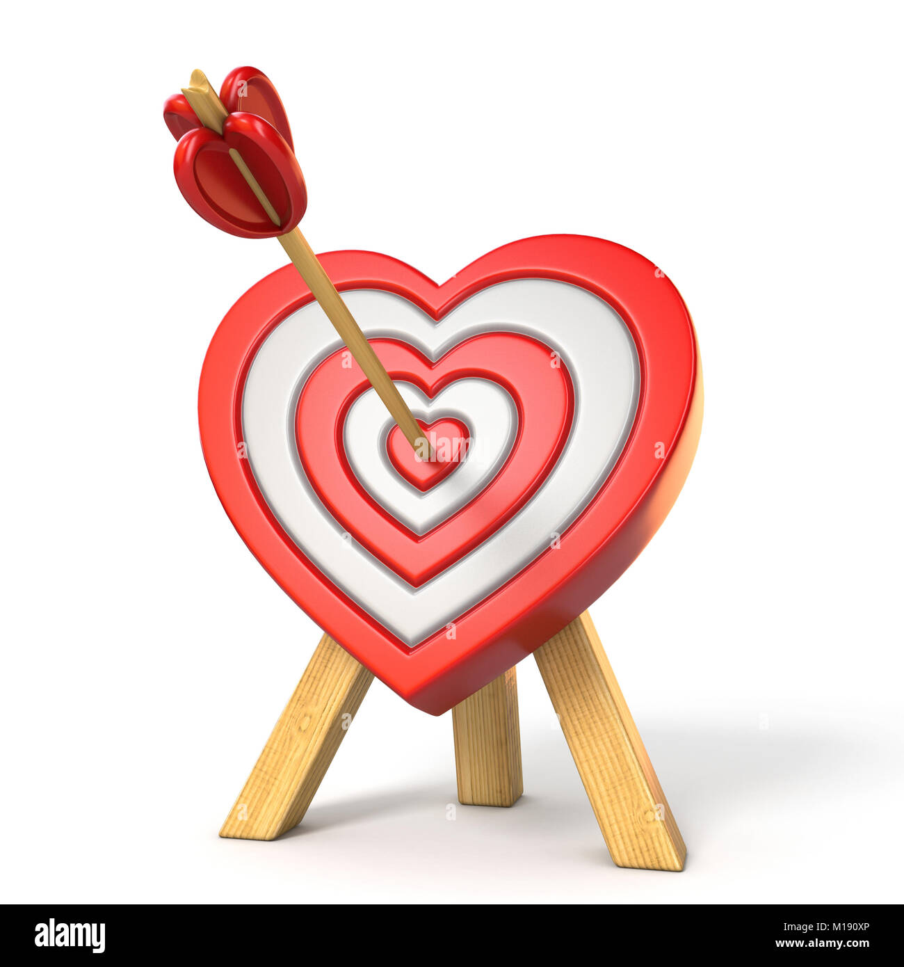 Heart shaped target with the arrow in the center 3D render illustration ...