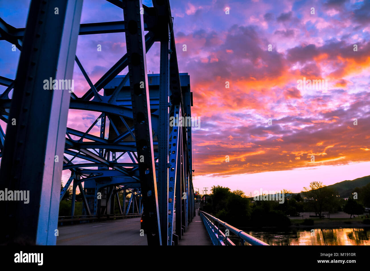 Section of the Lewiston - Clarkston blue bridge against vibrant ...