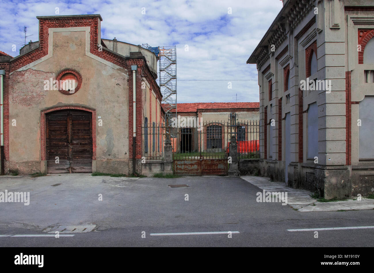 old industrial warehouses in the worker's village of Crespi d'Adda, a ...