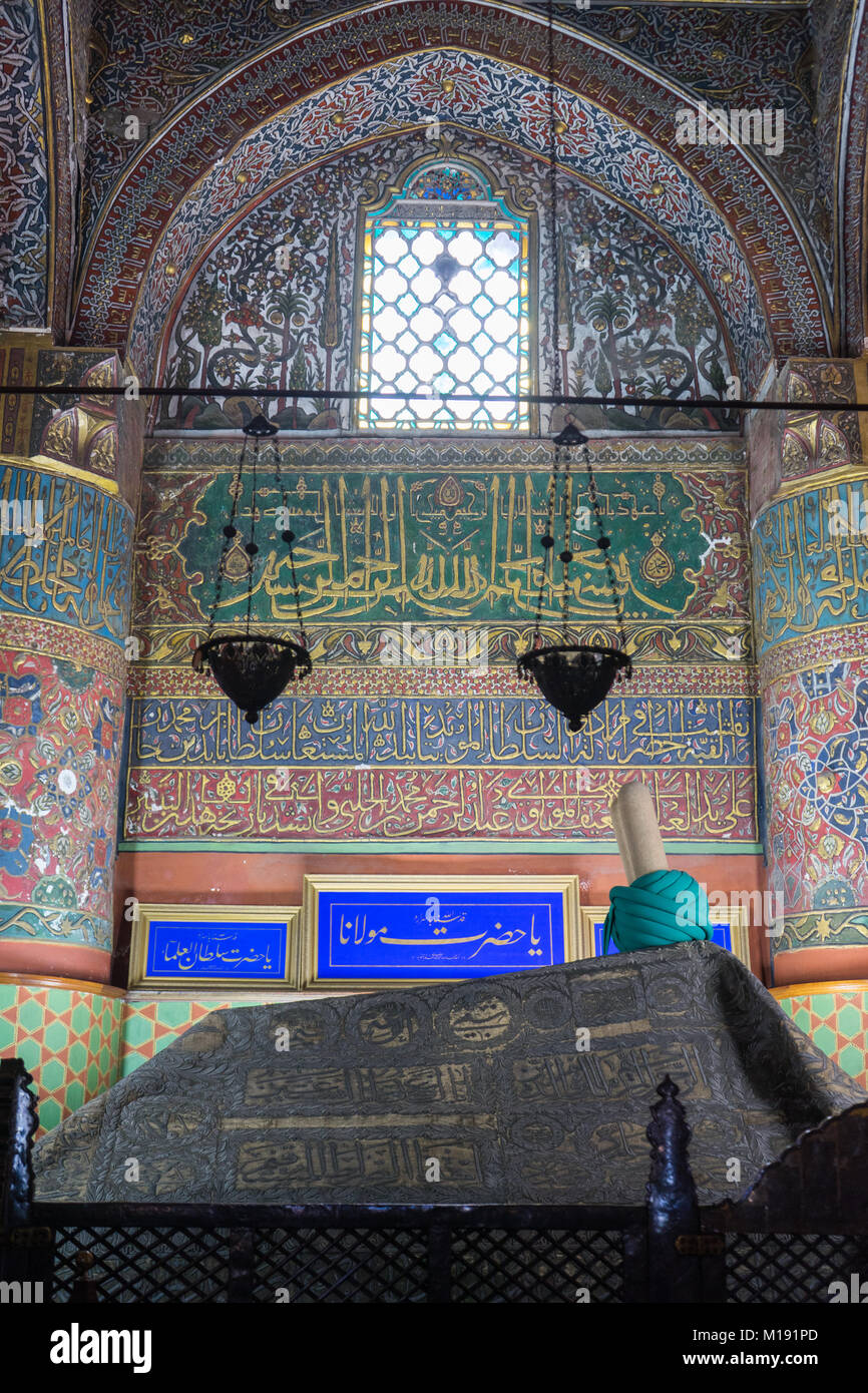 Konya, Turkey - December 15, 2017: Tomb of Mevlana at Mevlana museum in ...