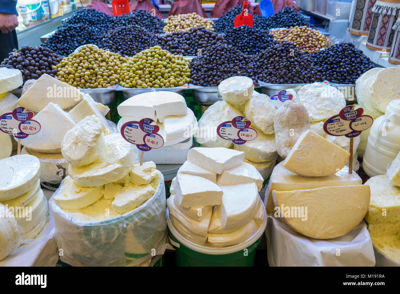Konya, Turkey - December 16 ,2017: Cheese in traditional Turkish bazaar ...