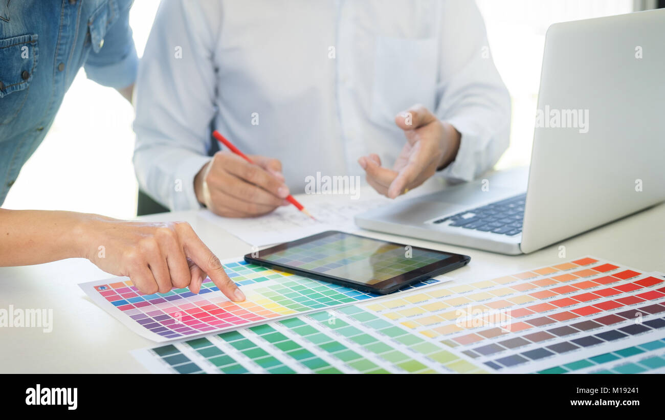 Graphic design partners working together renovation and technology ...