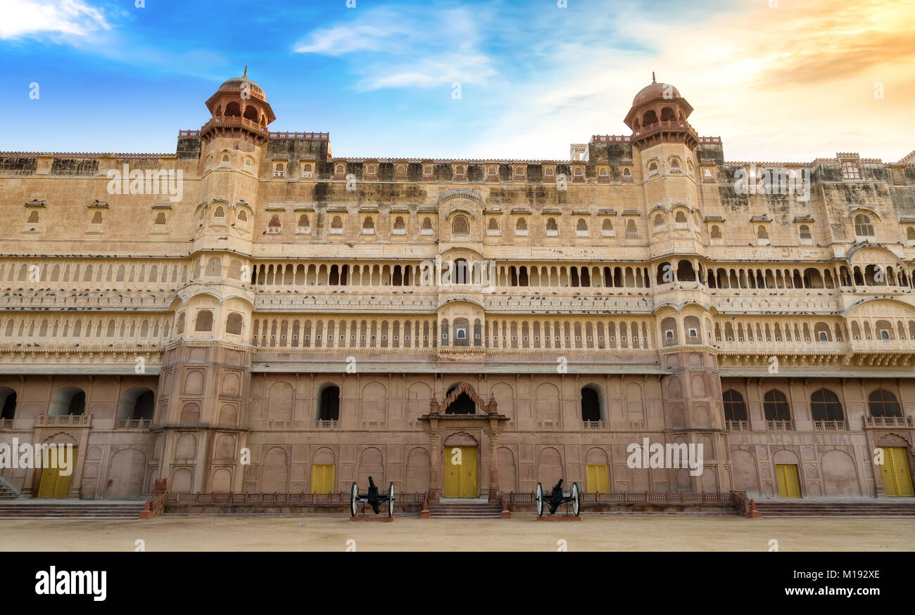 Junagarh Fort at Bikaner Rajasthan with white marble architecture. A ...