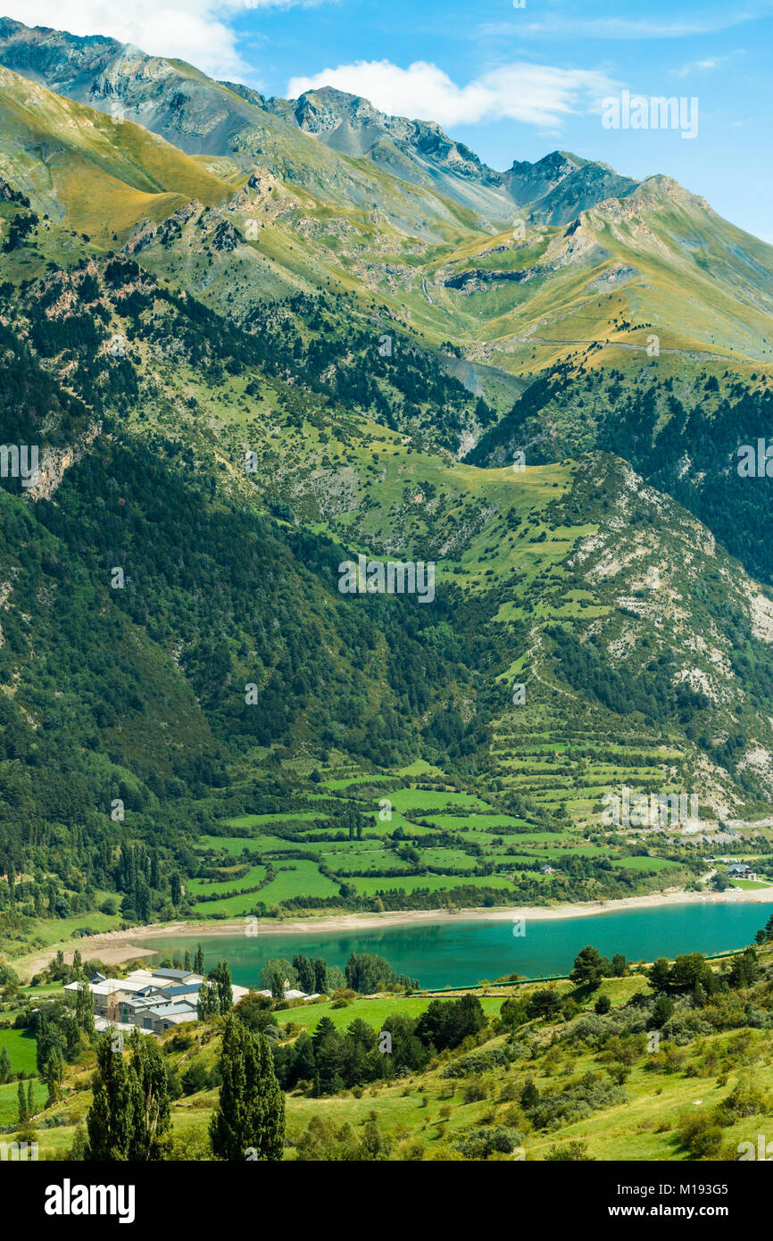Lake Lanuza resevoir in the scenic upper Tena Valley of the Aragon ...