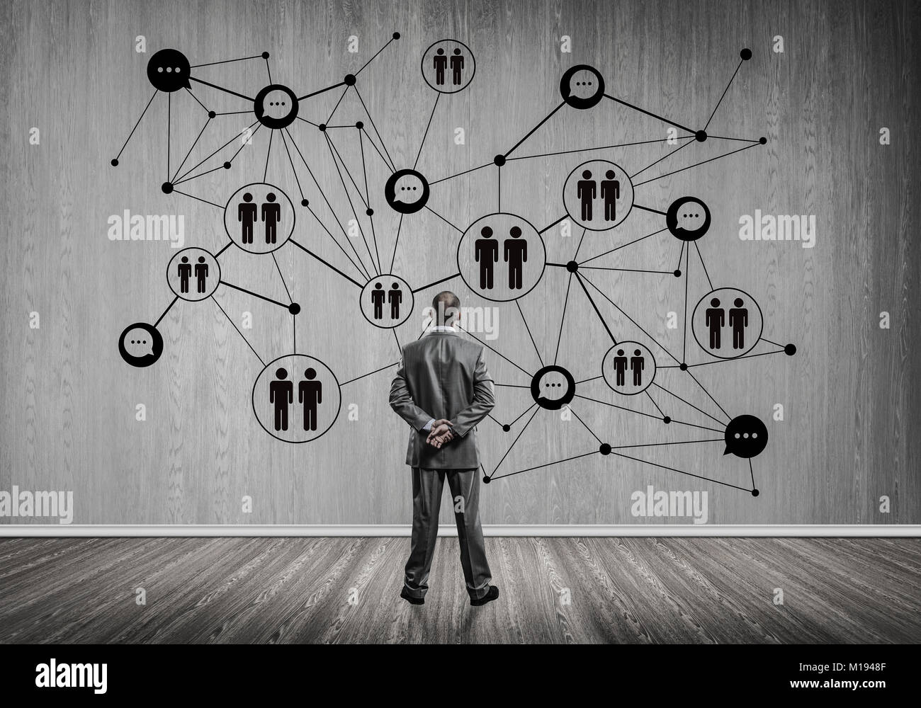 Connection lines drawn on concrete wall as symbol for networking Stock ...