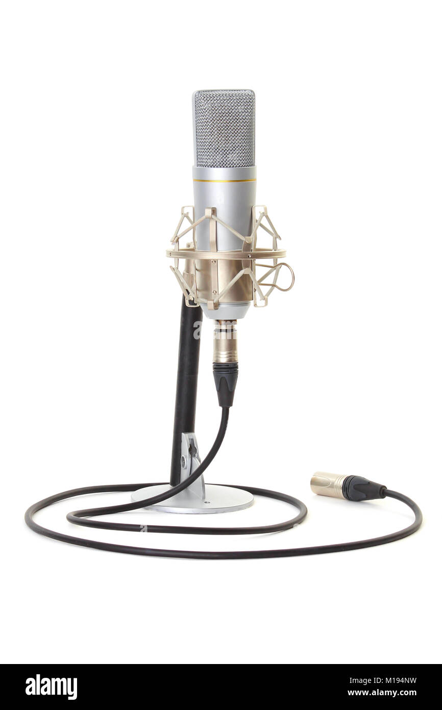 Studio microphone on stand isolated on white background Stock Photo - Alamy