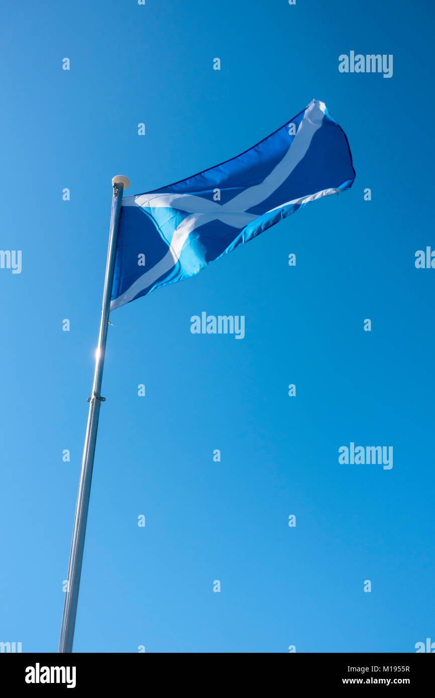Scottish Saltire flag on a tall flagpole Stock Photo - Alamy