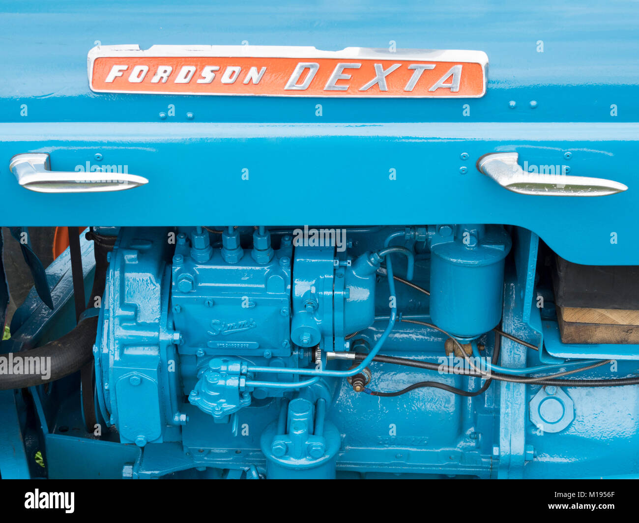 Side view detail showing the engine of a restored vintage Fordson Dexta ...