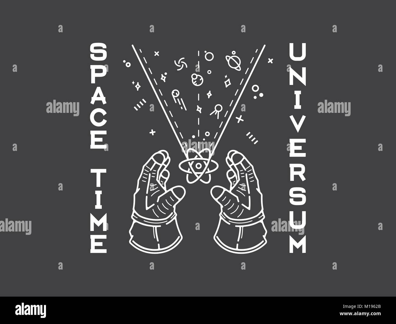 It's a spaceman holding between his hand an atom representing space ...