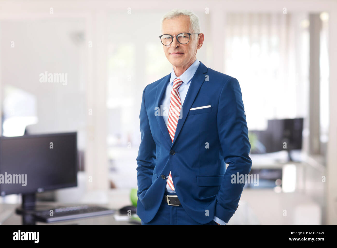 A senior sales director businessman looking at camera and smiling while ...
