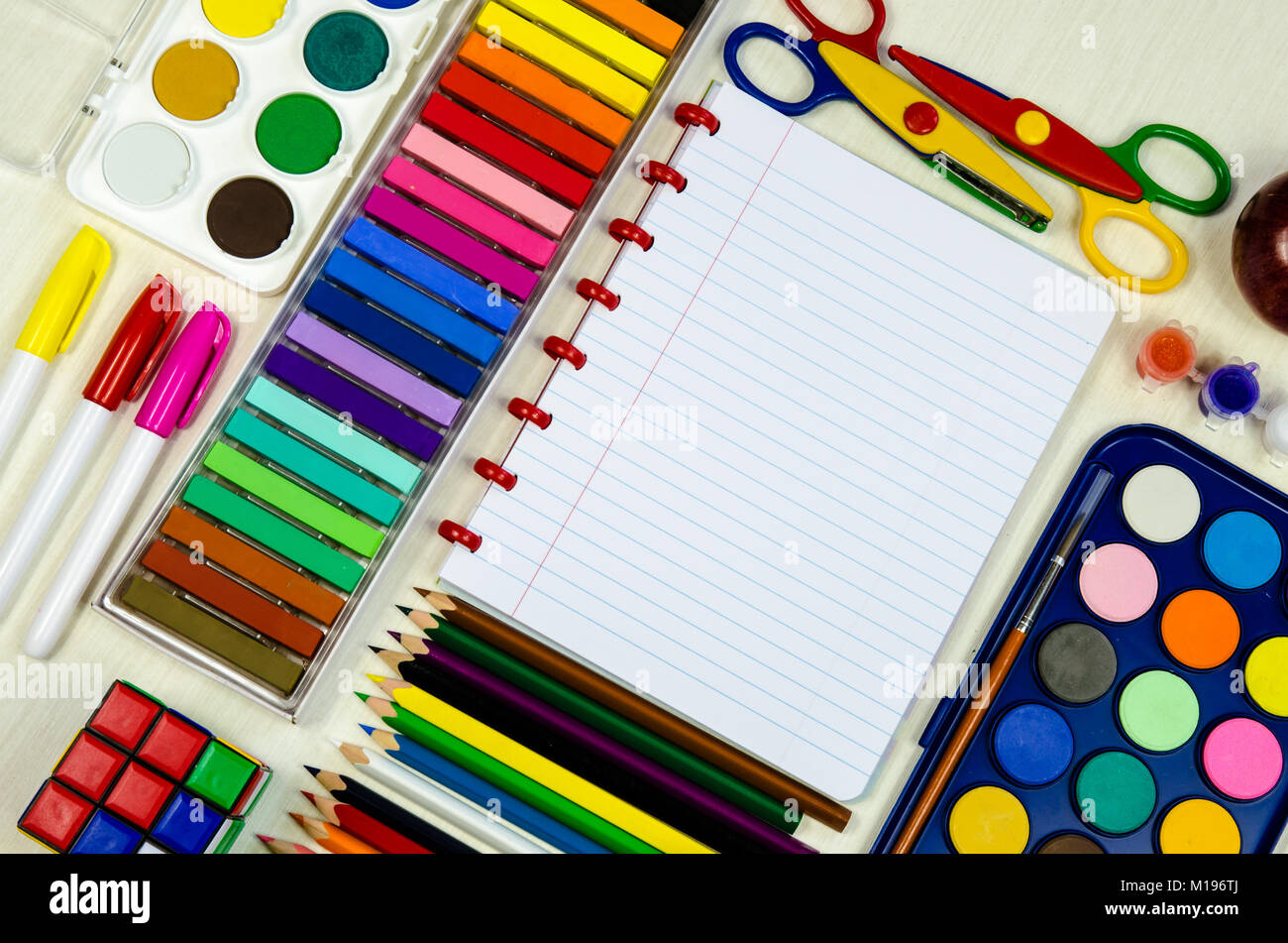 colorful school supplies concept image Stock Photo - Alamy