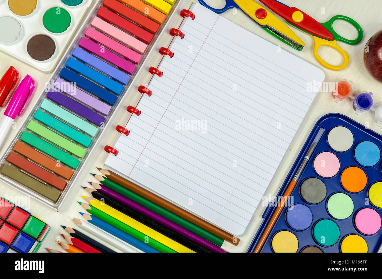 colorful school supplies concept image Stock Photo - Alamy