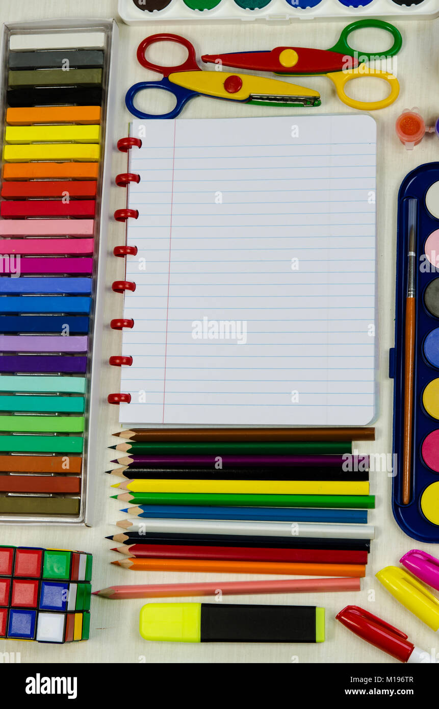 colorful school supplies concept image Stock Photo - Alamy