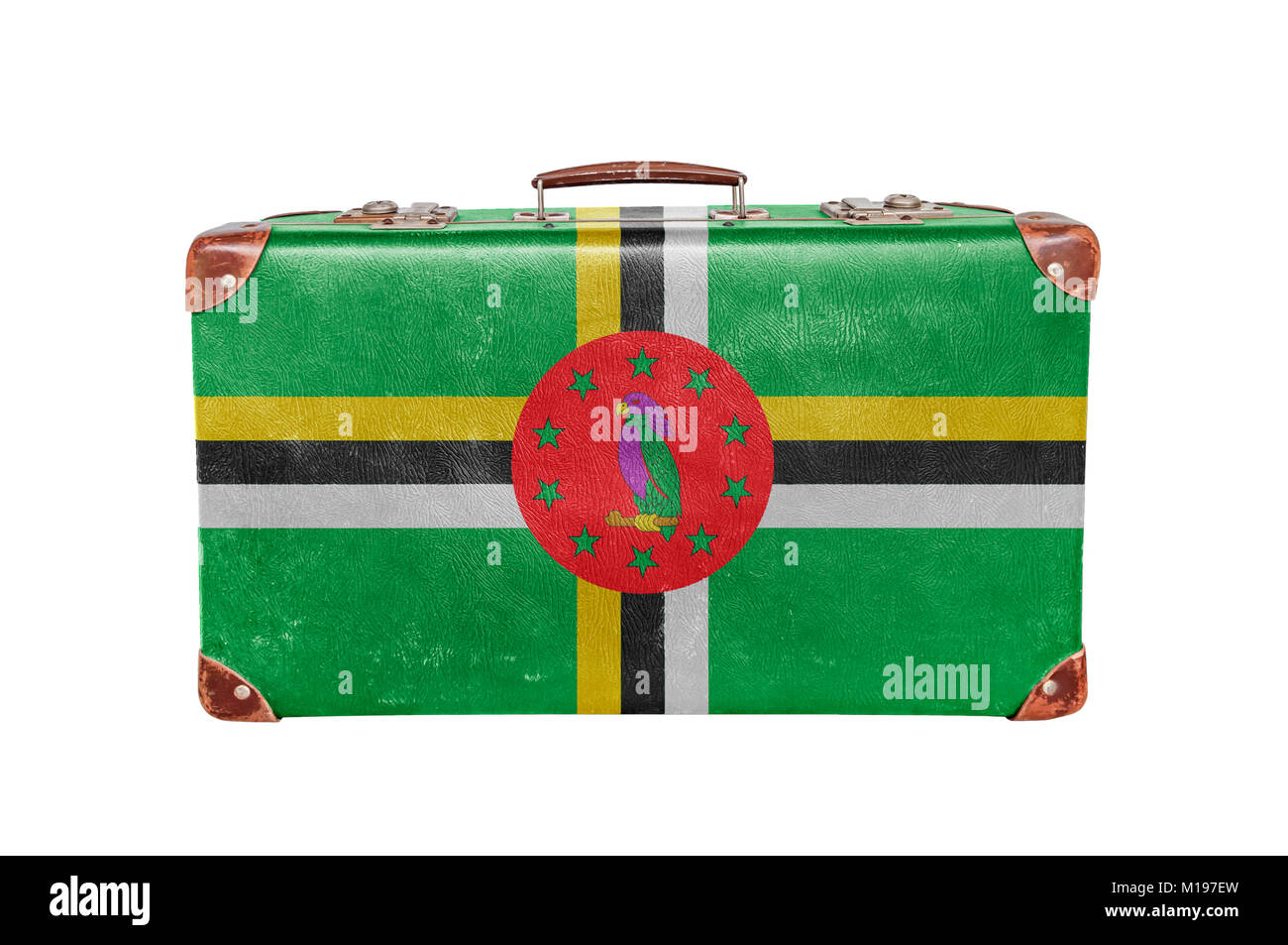 Vintage suitcase with Dominica flag isolated on white background Stock ...