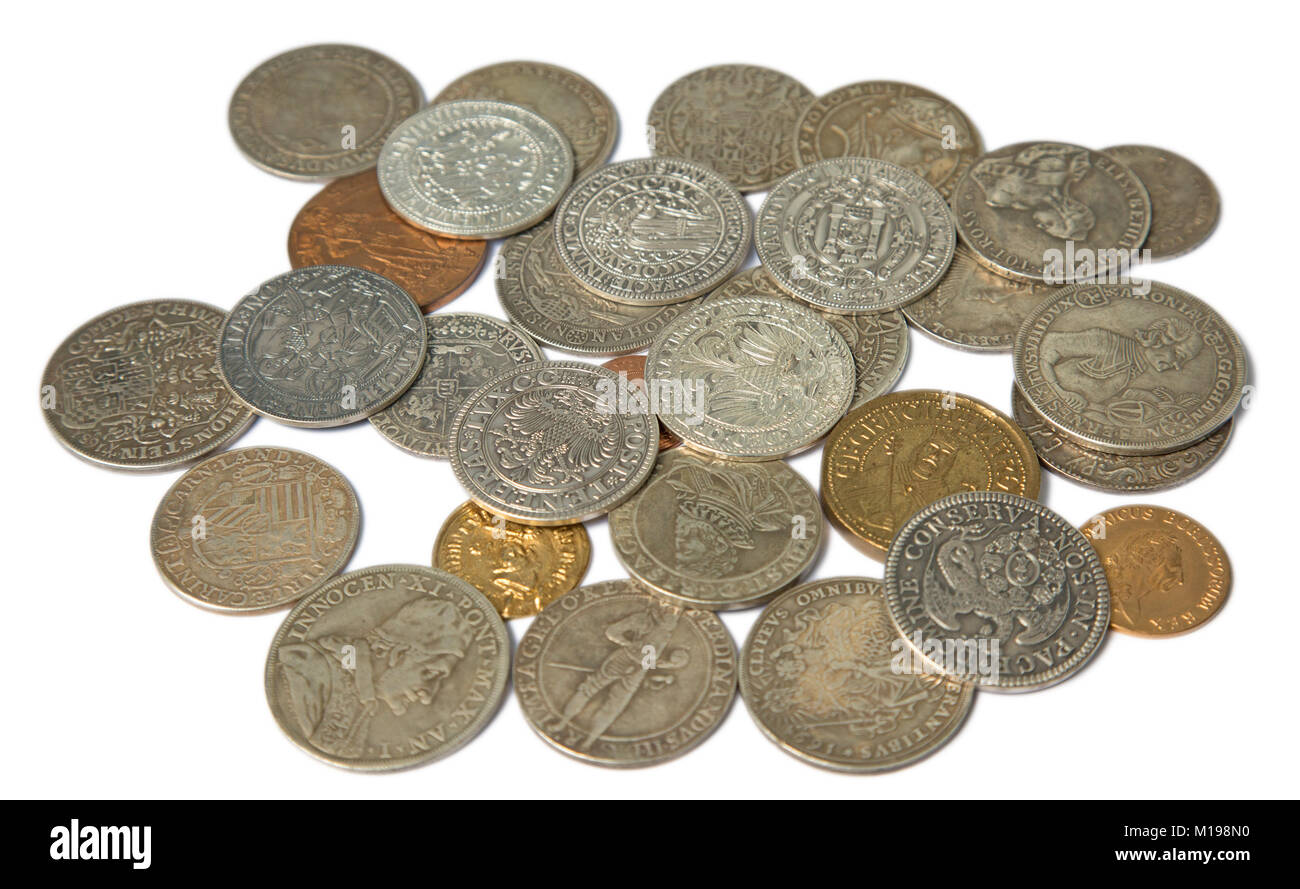 Collection of the medieval coins on the white background Stock Photo ...