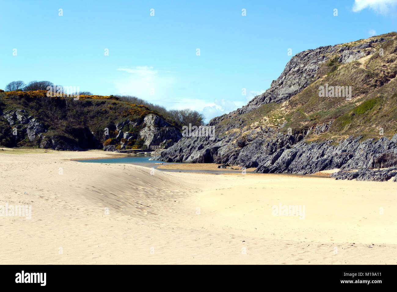 Looking back on Broad Haven South beach towards Bosherston Lily Ponds ...
