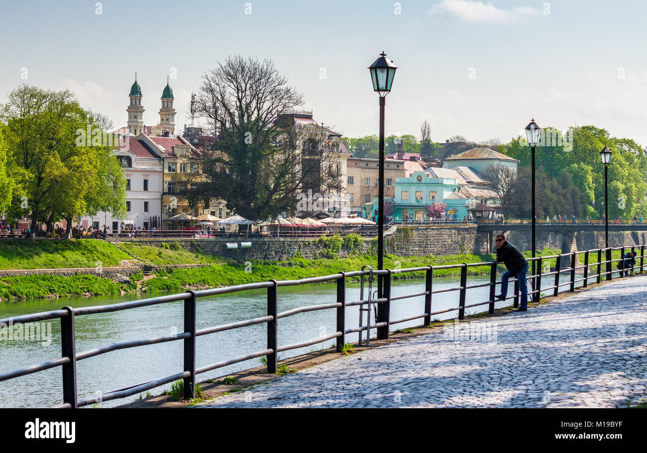 Uzhgorod, Ukraine - April 13, 2016: beautiful cityscape of the old ...