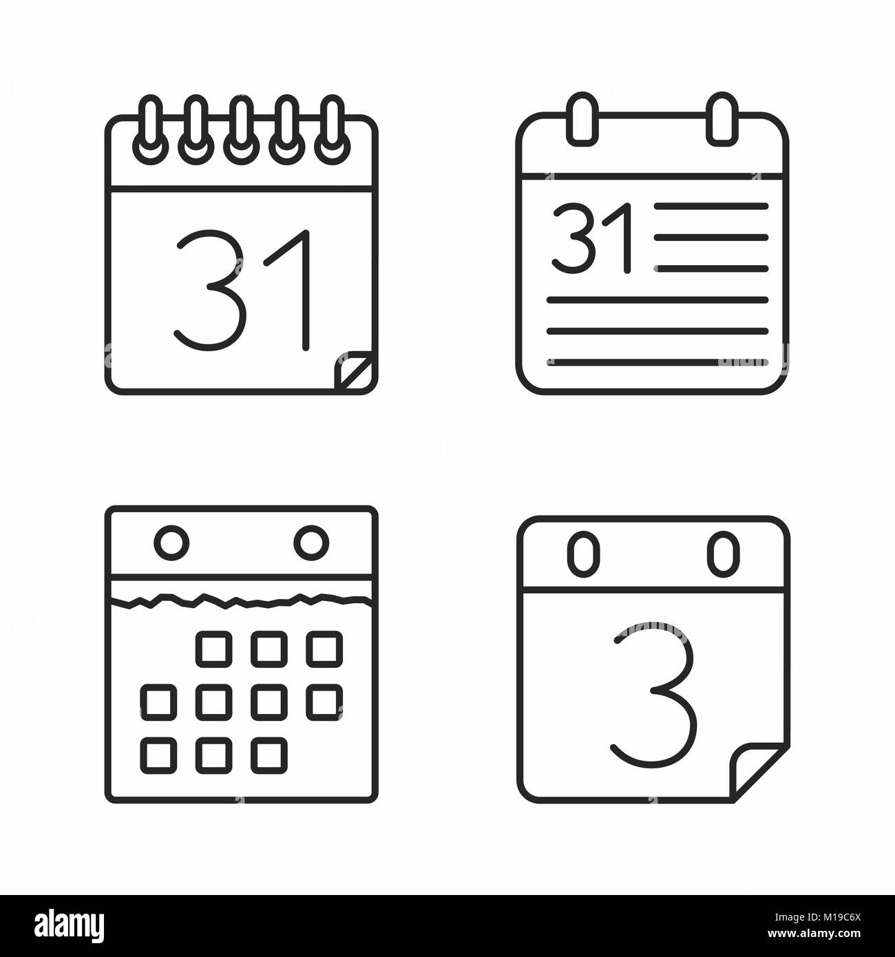 Calendar icons set, minimal line style, vector eps10 illustration Stock ...