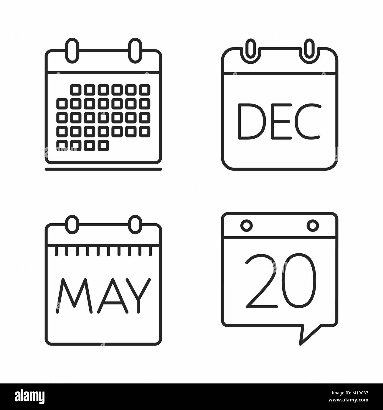 Calendar icons set, minimal line style, vector eps10 illustration Stock ...