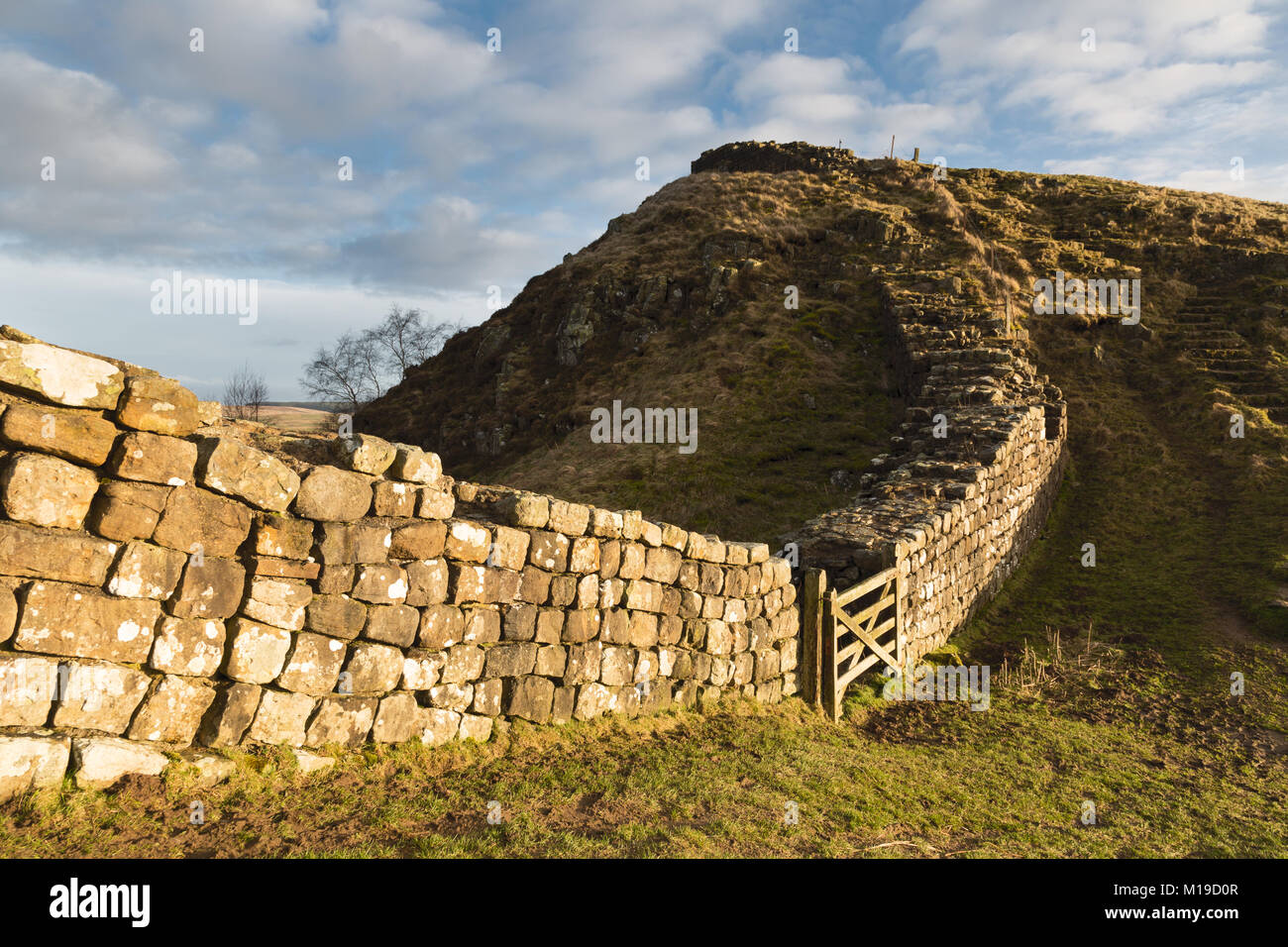 Hadrian's Wall: a winter scene on Cawfield Crags, looking east over ...
