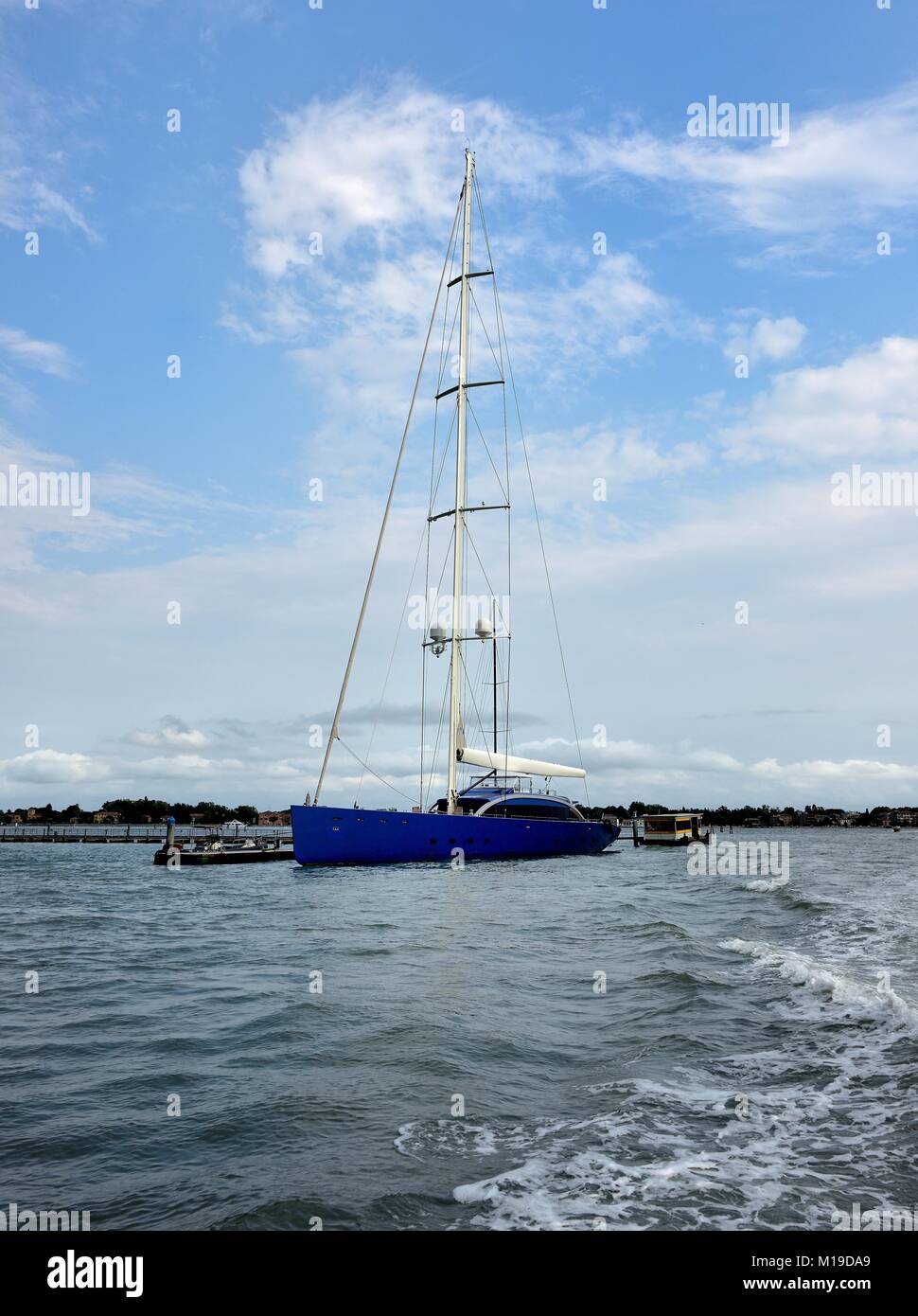 Large masted blue yacht in Venice in 7th September 2017 Stock Photo - Alamy