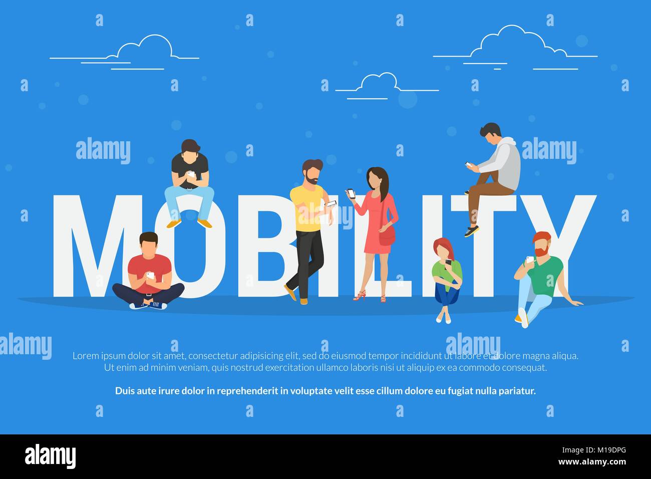 Mobility concept vector illustration of young people using mobile ...