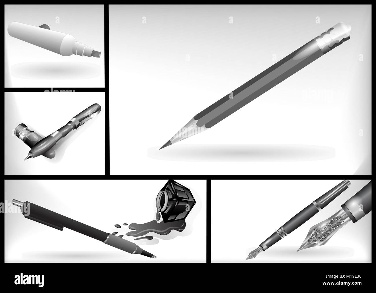 set of writing accessories isolated on a white background Stock Vector ...