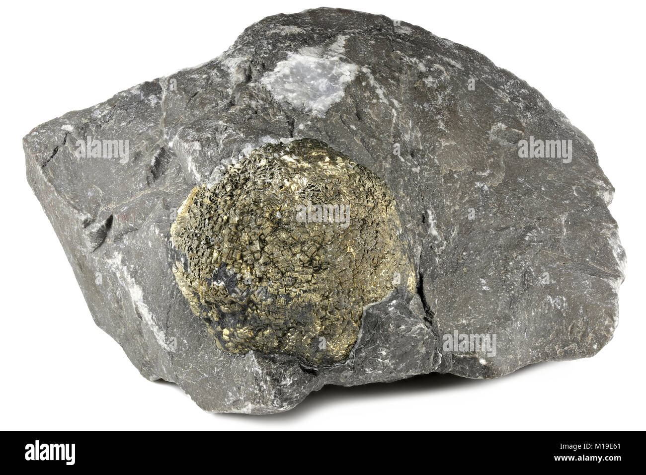 pyrite ball in matrix from Hohenems/ Austria isolated on white ...