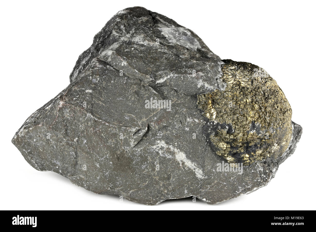 pyrite ball in matrix from Hohenems/ Austria isolated on white ...
