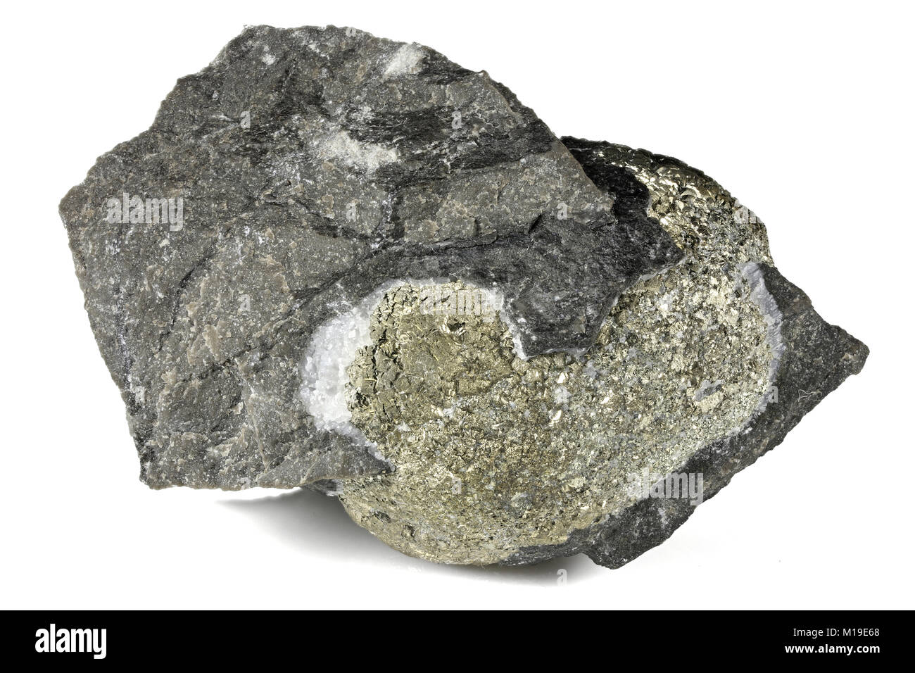 pyrite ball in matrix from Hohenems/ Austria isolated on white ...