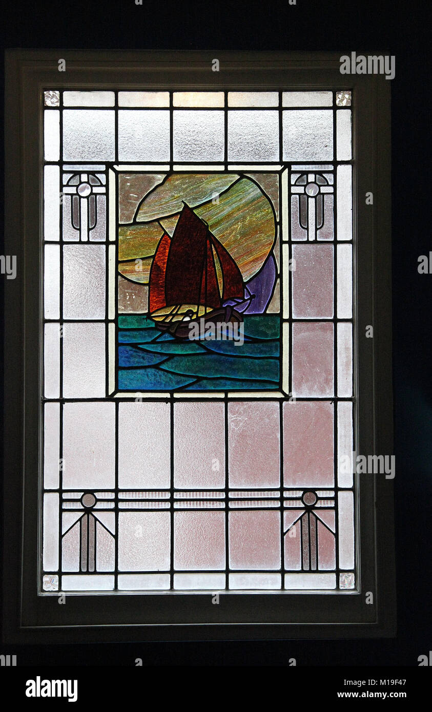 Stained glass window inside the Grand Pacific Hotel at Lorne on the ...
