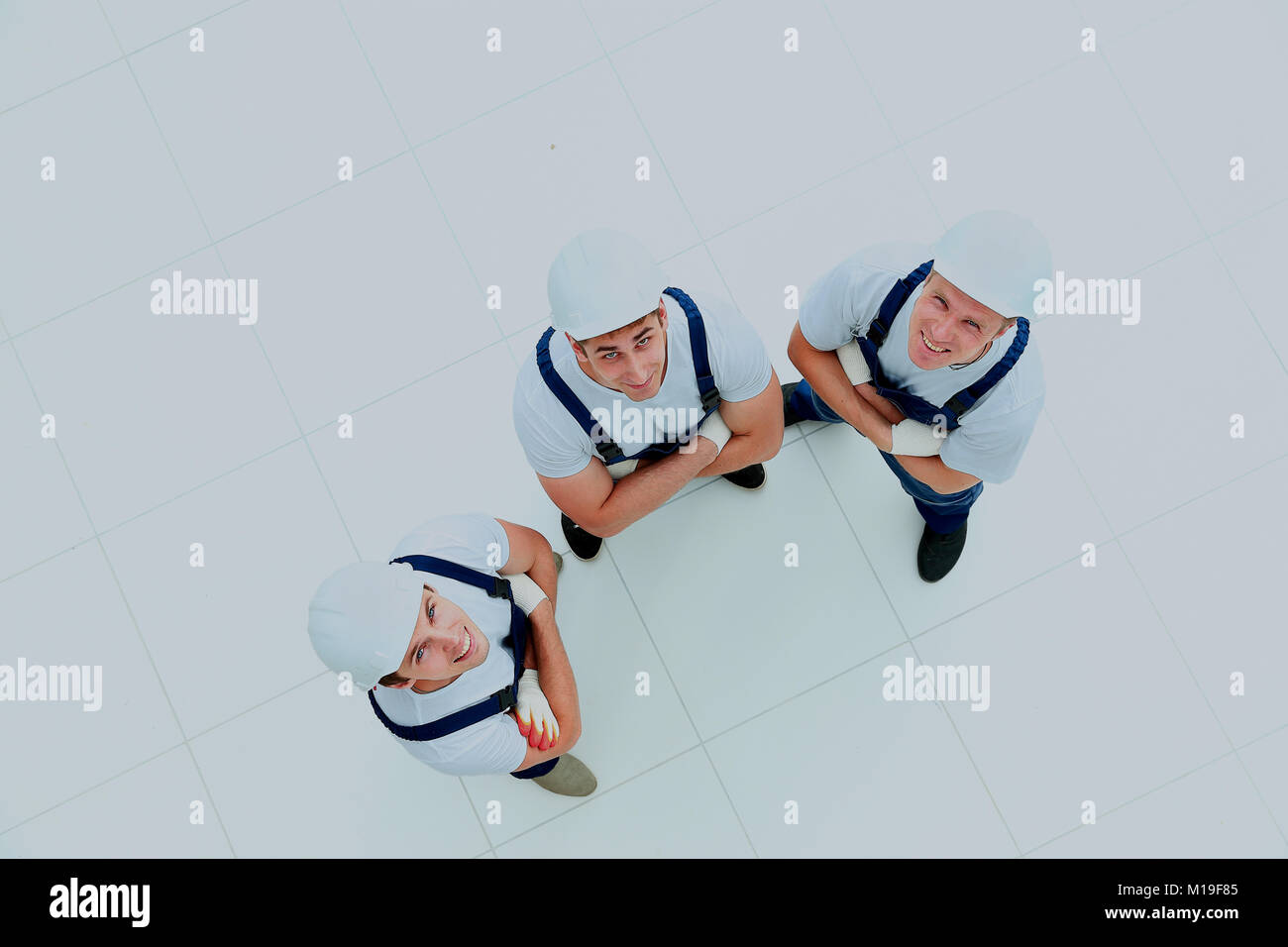 Group of professional industrial workers. top view Stock Photo - Alamy