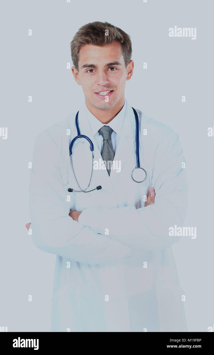 Smiling medical doctor. Isolated over white background Stock Photo - Alamy