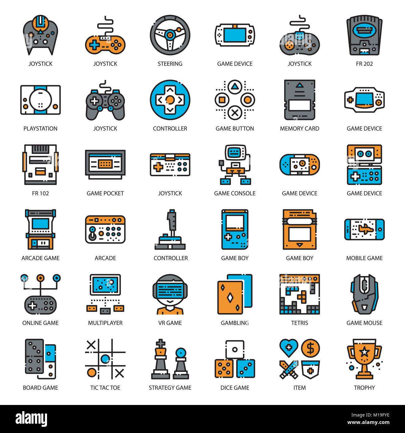 set of game technology filled outline icon, isolated on white ...