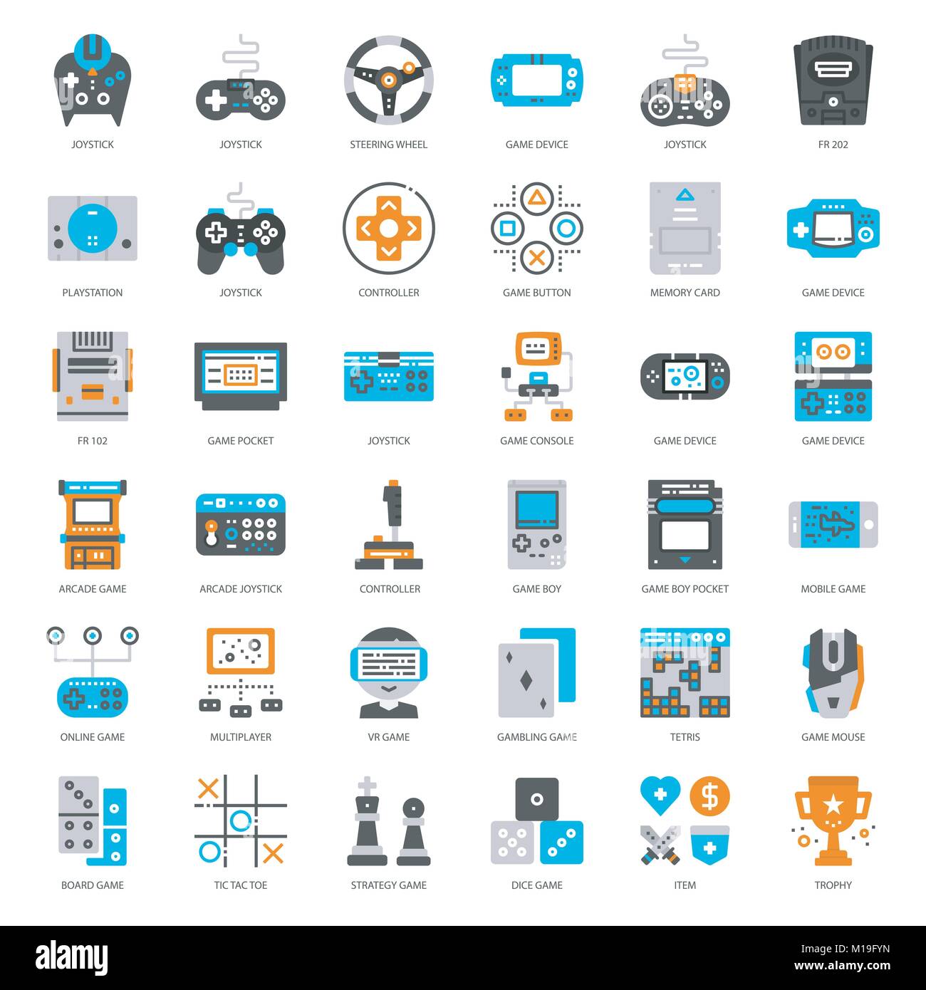 set of game technology flat icon, isolated on white background Stock ...