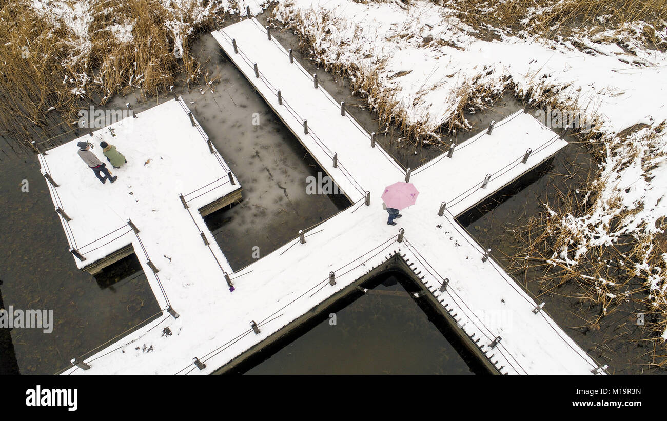 Nantong, China. 28th Jan, 2018. Aerial photography of Qixing Lake Park ...