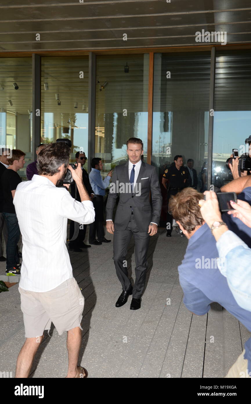 MIAMI, FL - FEBRUARY 05: Commissioner Don Garber, David Beckham and ...