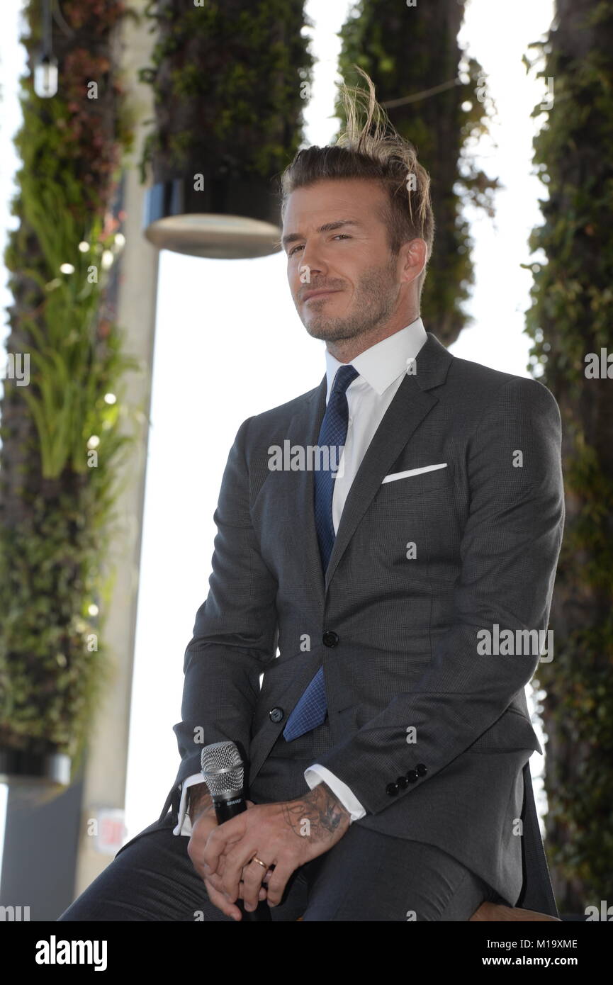 MIAMI, FL - FEBRUARY 05: Commissioner Don Garber, David Beckham and ...